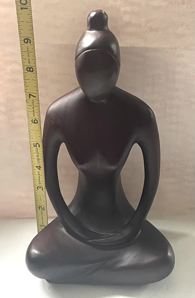 Zen Table Statue. Yoga Pose. Dark Brown Wood Lady Figurine | eBay