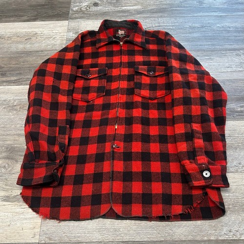 Vintage Woolrich Red Black Mens XL Buffalo Plaid Chest Shirt Wool ...