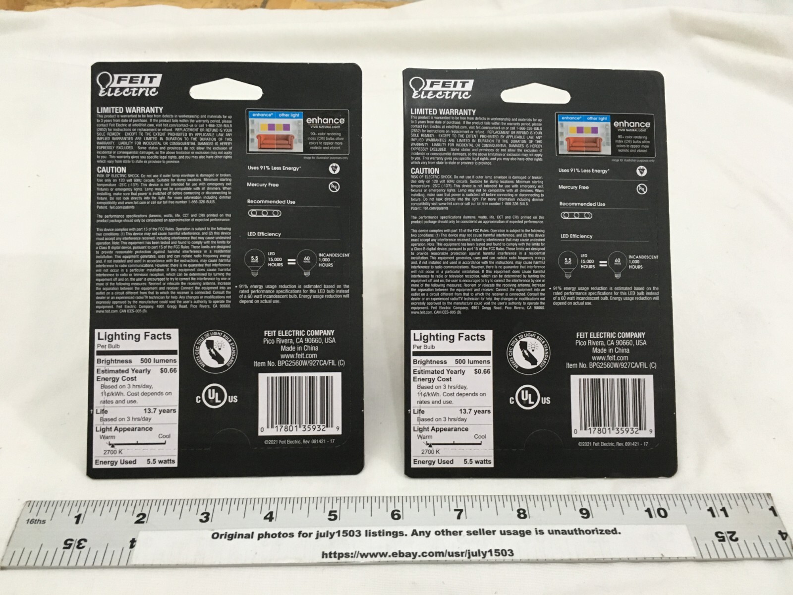 (2) NEW Feit Electric Enhance G25 LED Light Bulbs 60W 2700K 500 Lumens ...