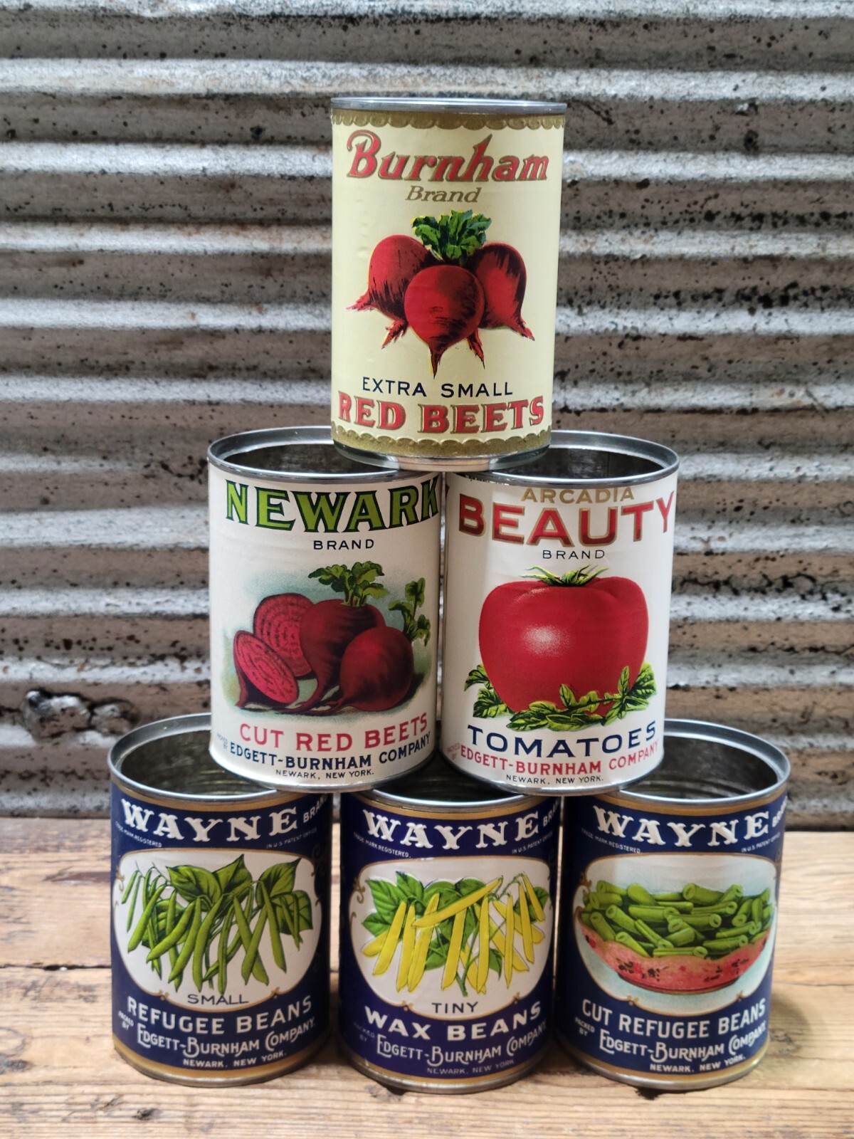Lot Of 6 Old Green Beans Beets Tomatoes Can Wayne Burnham Labels Newark ...