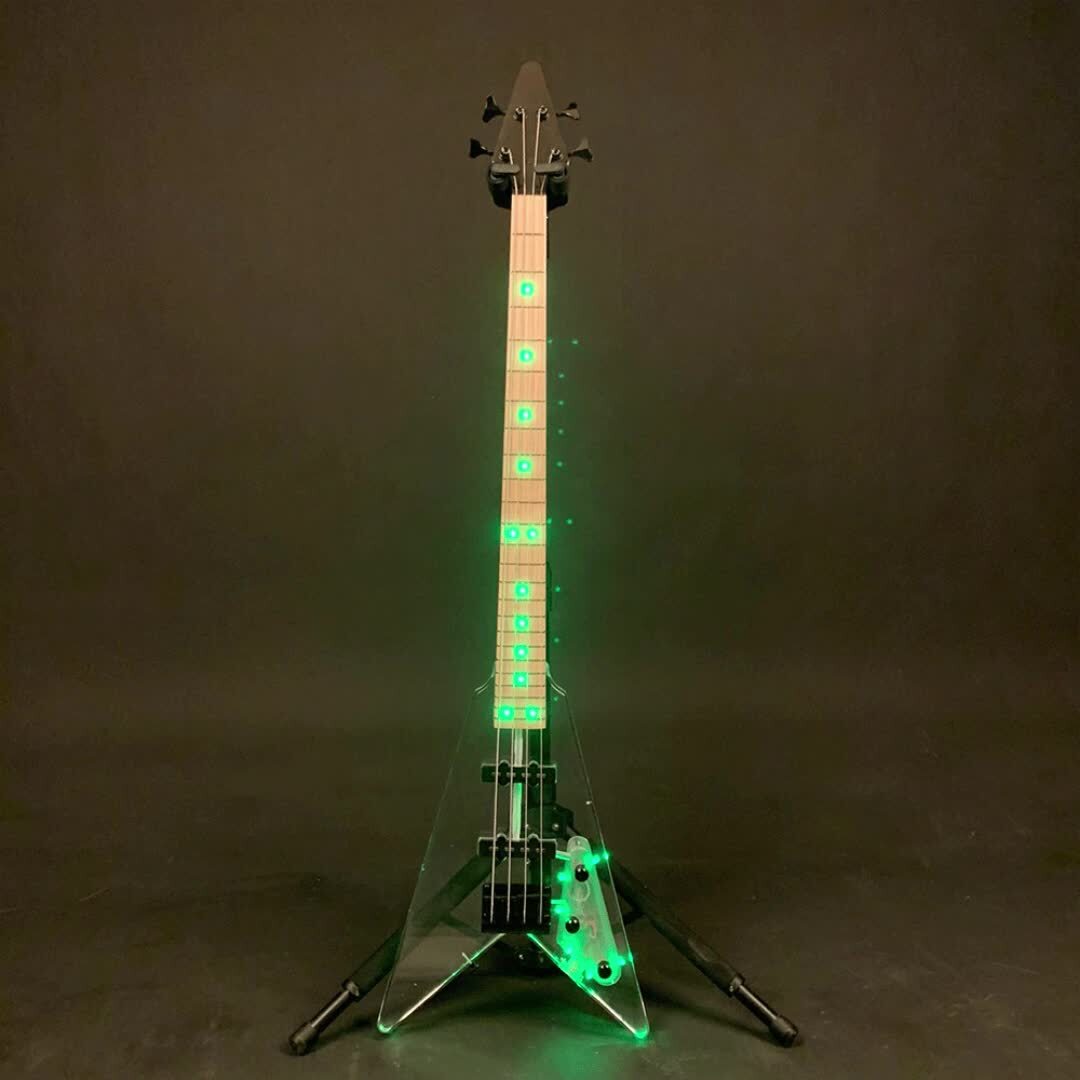 Acrylic Body Electric Guitar with Green LED Light Maple Fretboard Black ...