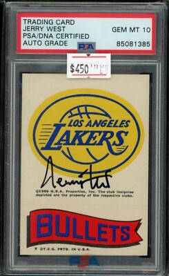 Jerry West PSA DNA Auto PSA 10 1973-74 Topps Team Stickers Los Angeles ...