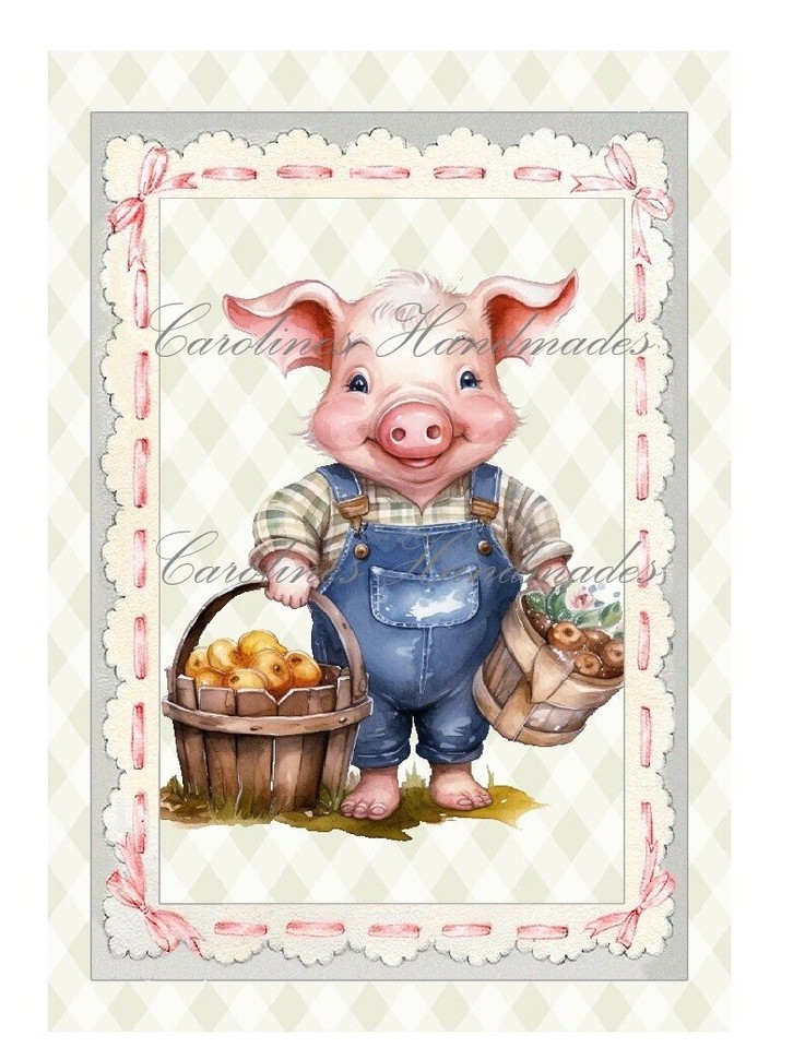 Cute Farmer Pigs A Designer MULTI-SIZE SET Cotton Fabric Quilt Blocks ...