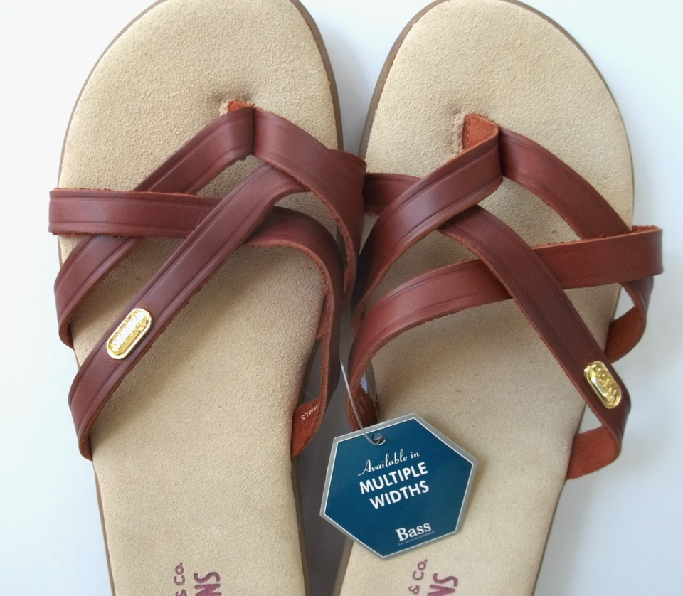 NWT GH Bass Women's VINTAGE SunJuns Strappy Flat Sandals Brown LEATHER SHARON 9W | eBay