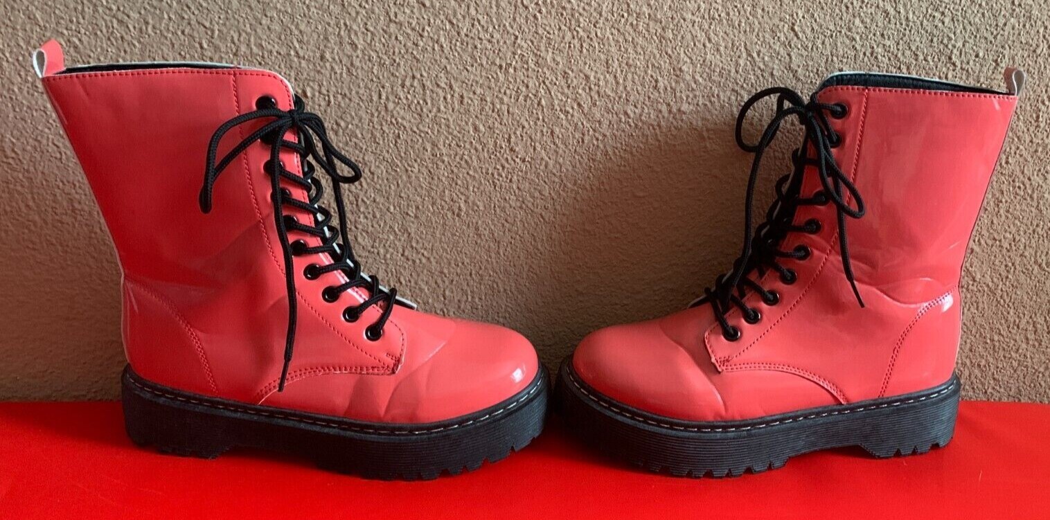 Unilqdy pink combat boots 9 punk rave festival grunge… - Gem