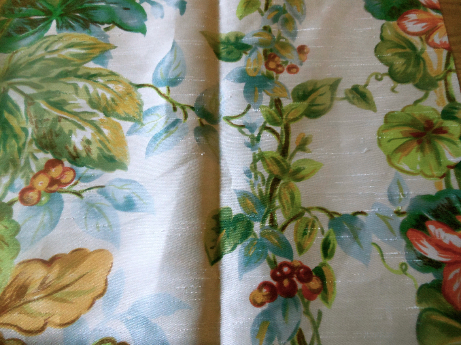 Vintage French Botanical Floral Foliage Fabric ~ Blue Green Gold Red | eBay