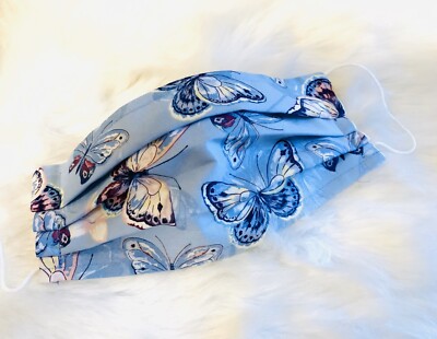 Blue Butterfly Face Mask Cover HandMade Washable 100% Cotton Double ...