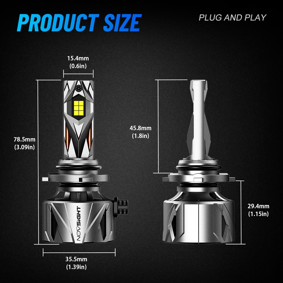 NOVSIGHT 9005 HB3 LED Headlight Bright Bulbs White 6500K 60000LM High ...