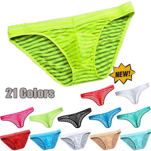 Sexy Men's See-through Mesh Solid Stripes T-back Underwear Male G ...