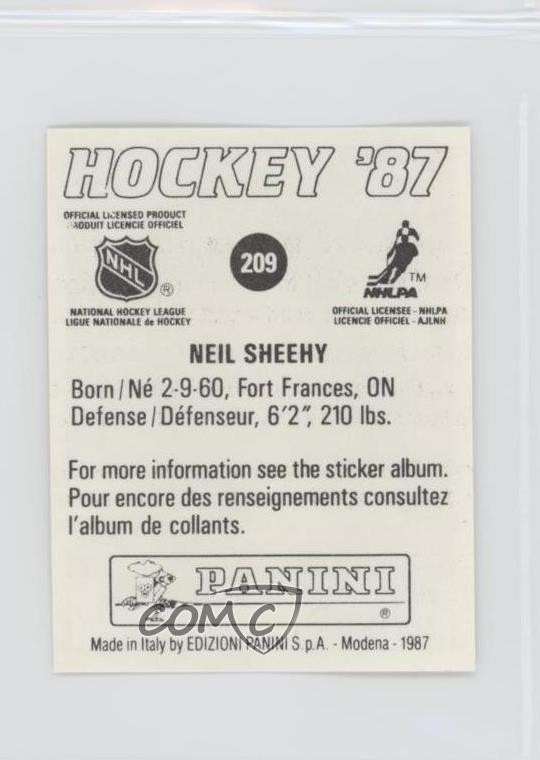 1987-88 Panini Album Stickers Neil Sheehy #209 0q3 | eBay