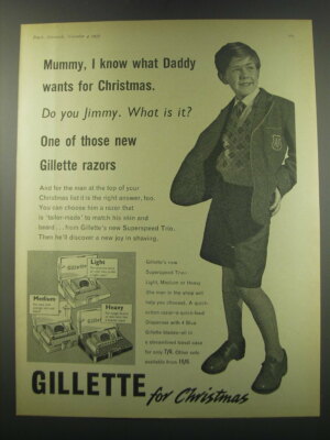 1957 Gillette Razors Ad - Mummy, I know what Daddy wants for Christmas ...