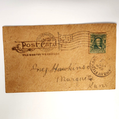 RARE FIND Early 1900s Benjamin Franklin 1 cent stamp LEATHER postcard ...