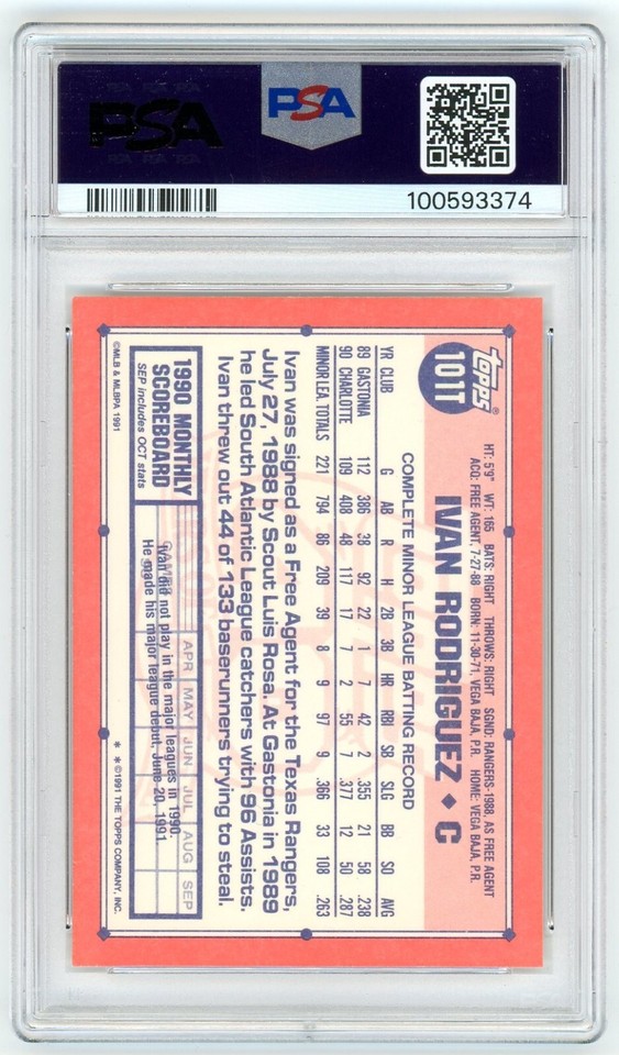 Ivan Rodriguez Signed 1991 Topps Traded #101T PSA/DNA 10 Auto Rookie ...