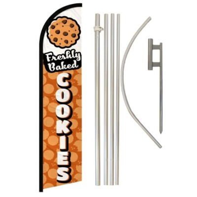 Freshly Baked Cookies Windless Banner Flag & Flag Pole Kit & Ground ...