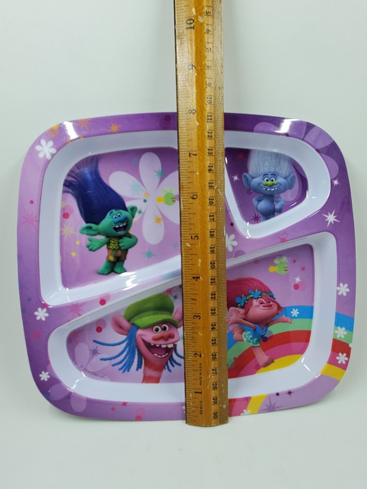 Trolls Movie Children's Melamine Plastic Purple Divided Plate Zak 8.25 ...