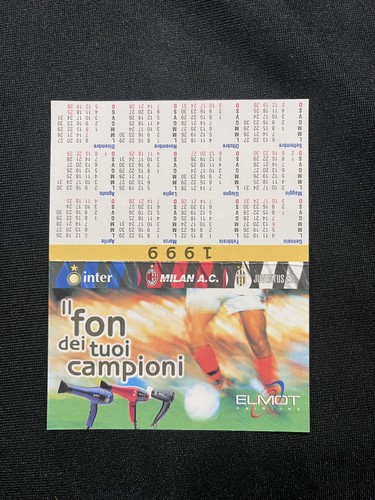 Calendarietto 1999 Inter Milan Juventus Elmot – Card calcio vintage | eBay