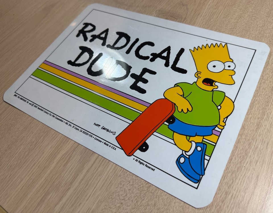 Vintage The Simpsons “Radical Dude” Bart Simpson Placemat / Wall ...