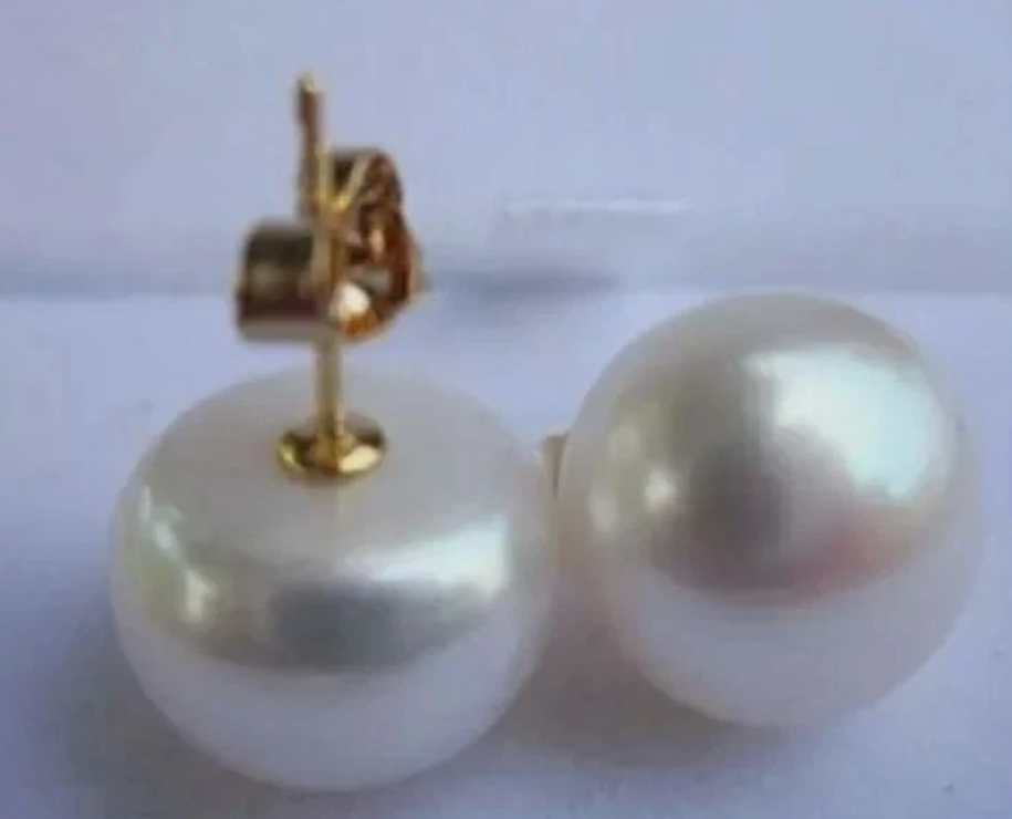 huge Baroque 14-15 mm South Sea white Pearl Earrings 14K YELLOW GOLD | eBay