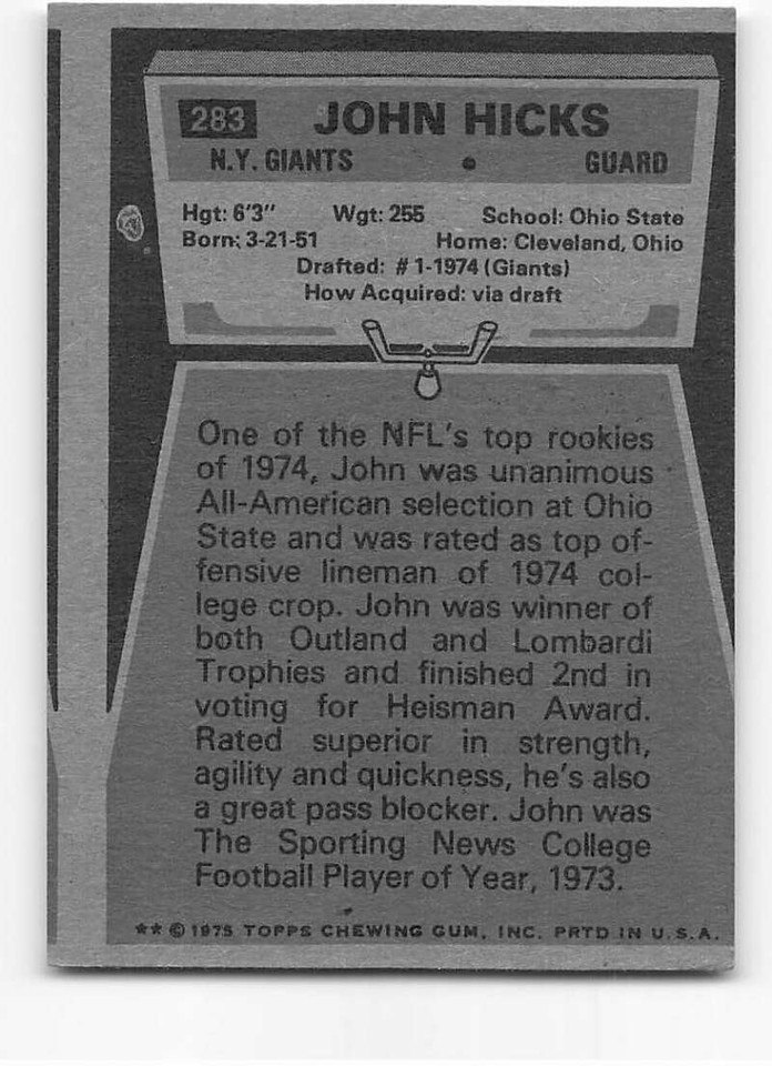 1975 Topps #283 John Hicks EX Excellent NY Giants | eBay