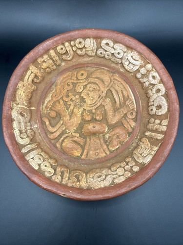 Vintage Mayan Aztec Tribal Native Hand-Carved Clay Color Plate Wall ...