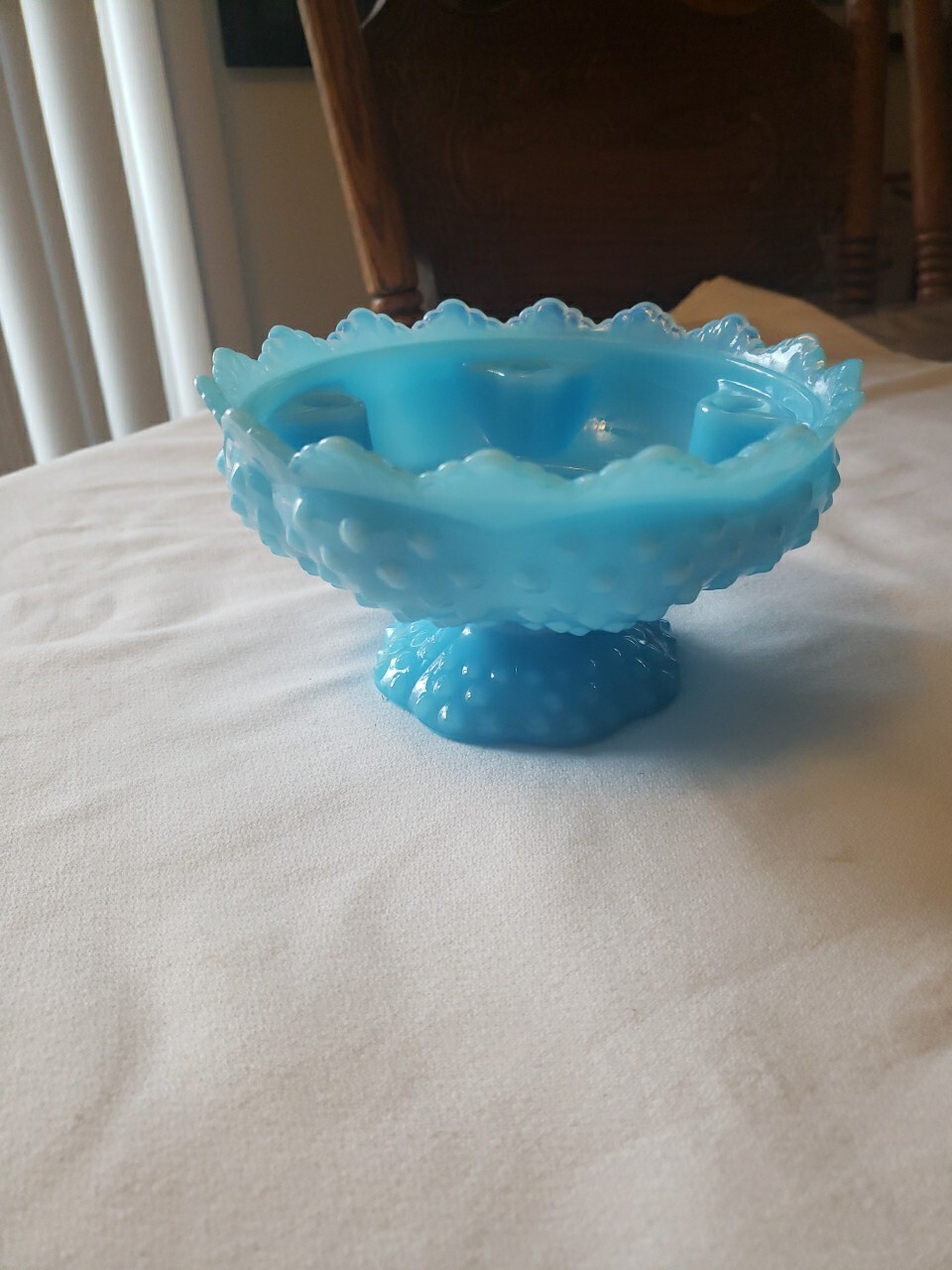 Vintage Fenton Blue & White Slag Glass Hobnail 5-Candle Holder ...