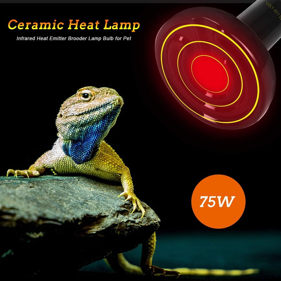 75W Ceramic Heat Lamp, Infrared Reptile Heat Emitter Heater Lamp Bulb ...