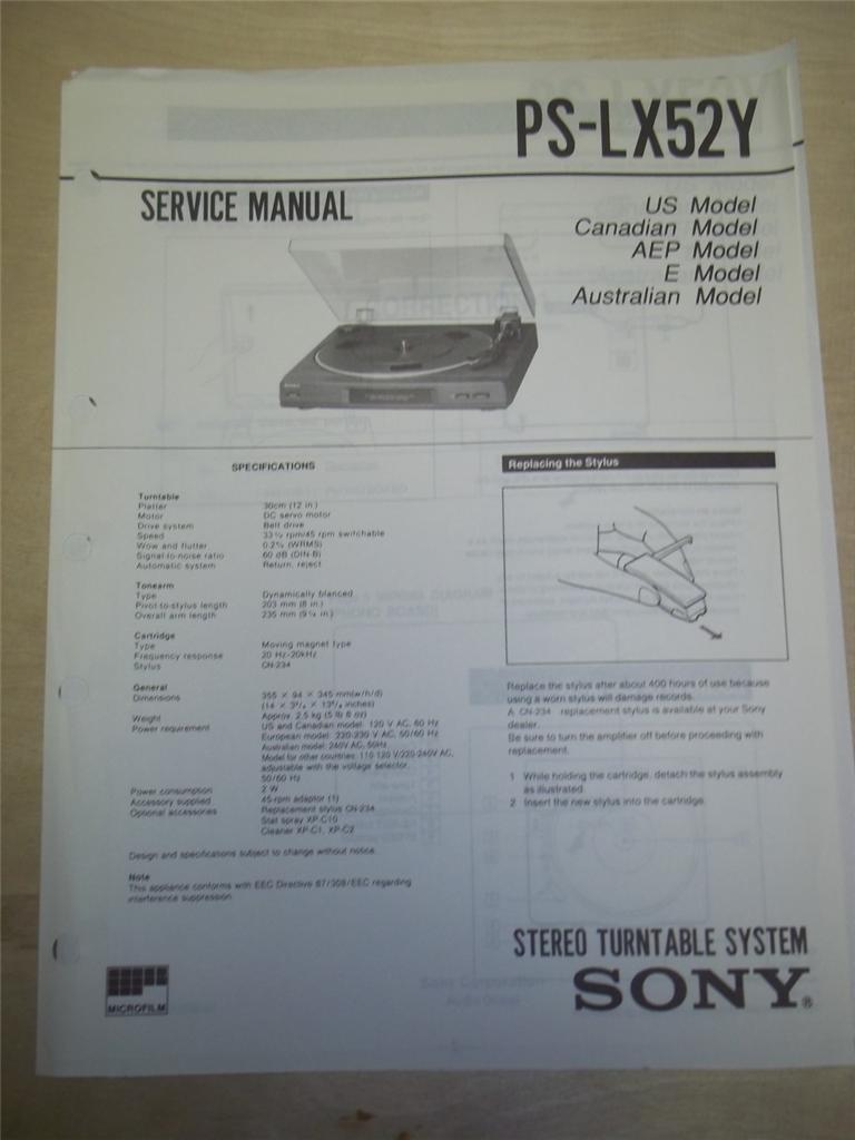 Sony Service Manual~PS-LX52Y Turntable~Original~Repair | eBay