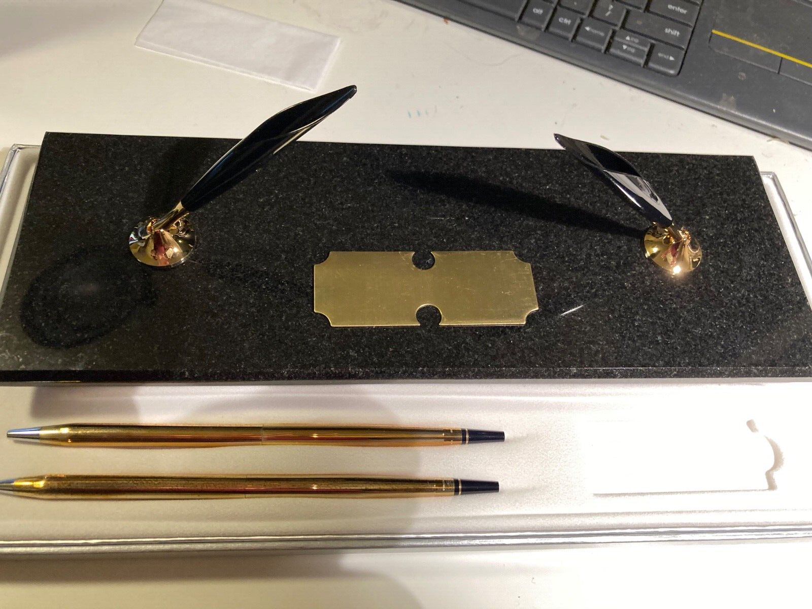 Vintage CROSS Desk Pen & Pencil Set - Black marble 1/20 12K GF Gold ...