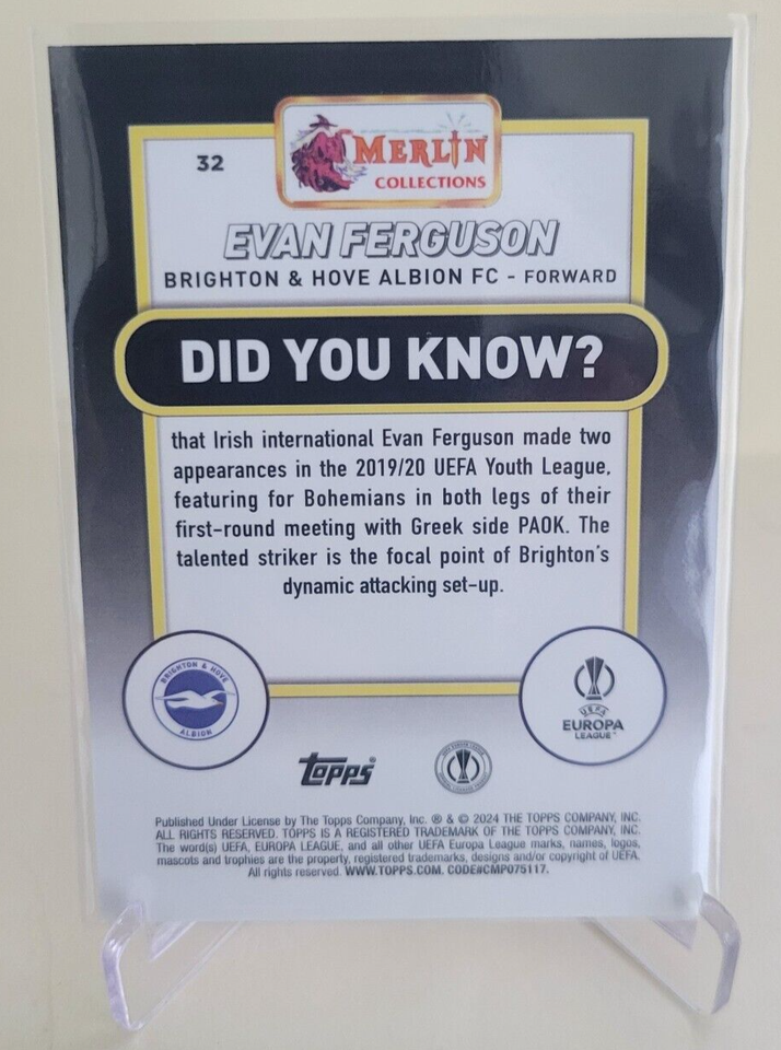 2023-24 TOPPS UEFA MERLIN EVAN FERGUSON ORANGE MOJO #32 Ser #03/25 ...