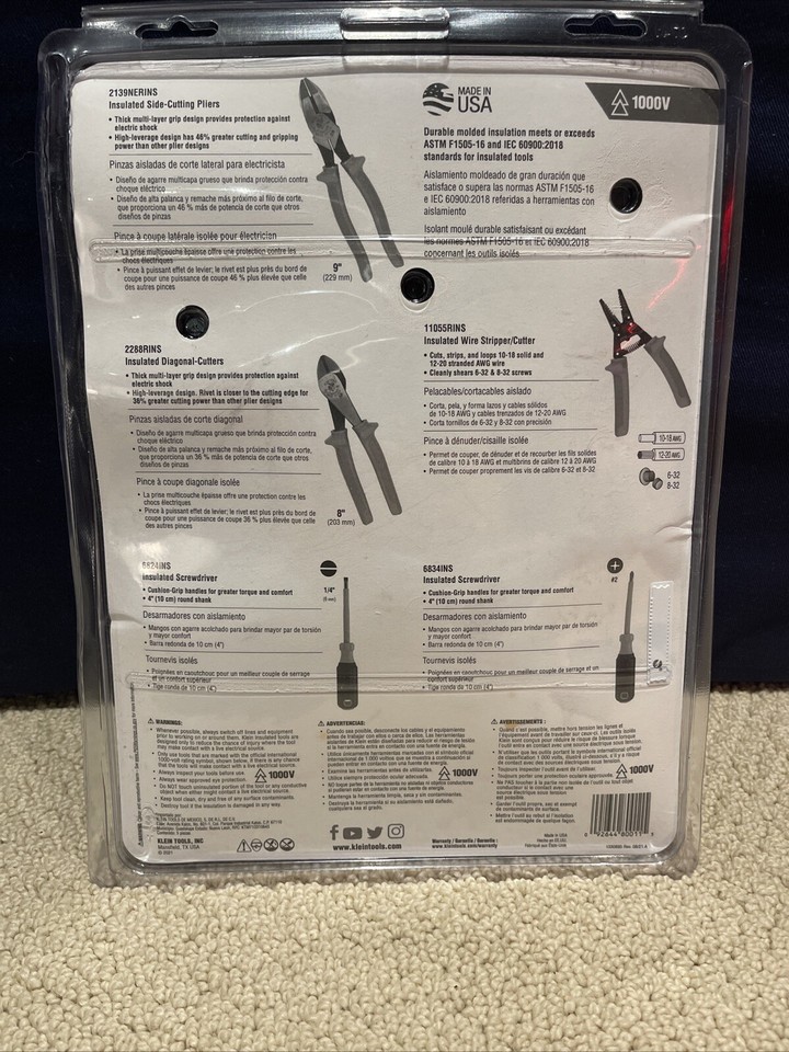 NEW, Klein Tools 1000V 5-Piece Insulated Tool Kit Safety Rated 9415R ...