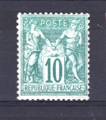 Francia Stamp Francobollo N° 65 " Sage 10c Verde Tipo I 1876 " Nuovo Xx ...