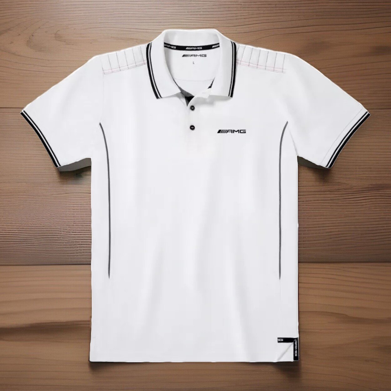 Mercedes Benz AMG C63 Polo Racing Shirt White Black L… - Gem