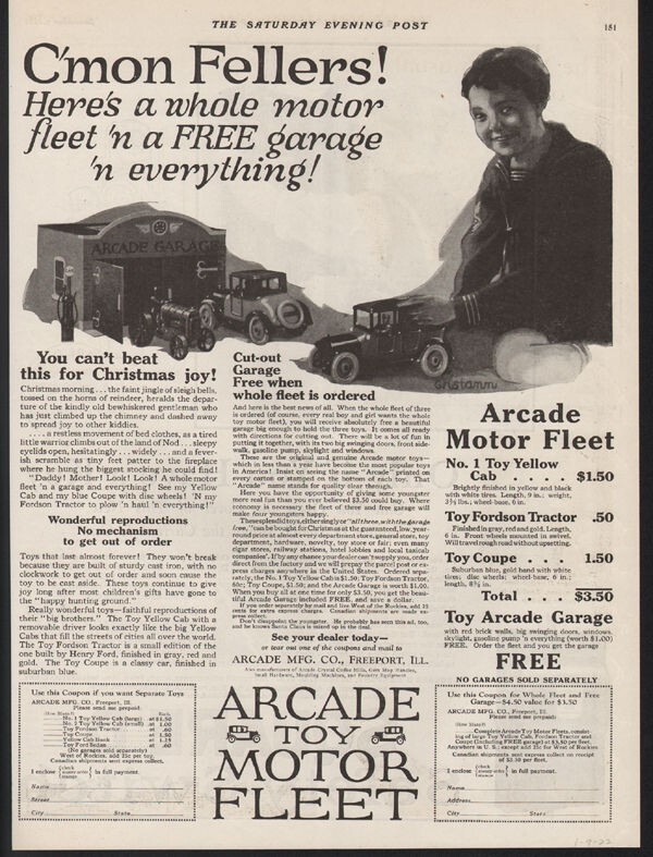 1922 ARCADE TOY CAR GAS STATION CAB FORDSON TRACTOR FREEPORT ILLINOIS ...