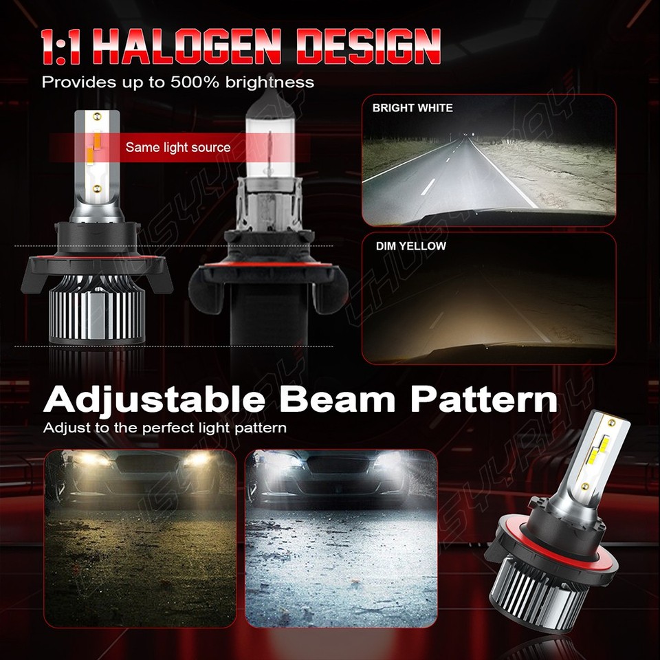 9008+9145 LED Headlight Hi/Lo Beam Fog Light Bulbs 6500K For 2004-2014 ...