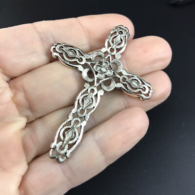 Creed Cross Pendant Vintage Crucifix Sterling Silver Open Work Deco ...