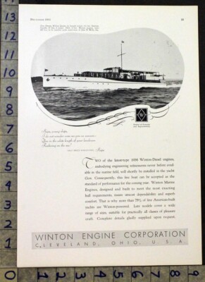 1935 WINTON ENGINE CLEVELAND GEM YACHT ZIEGLER MARINE BOAT INSERT PHOTO ...
