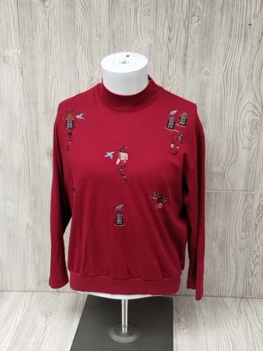 Bonworth Red Womens MED Sweater Long Sleeve Flowers Birds Fun Casual ...