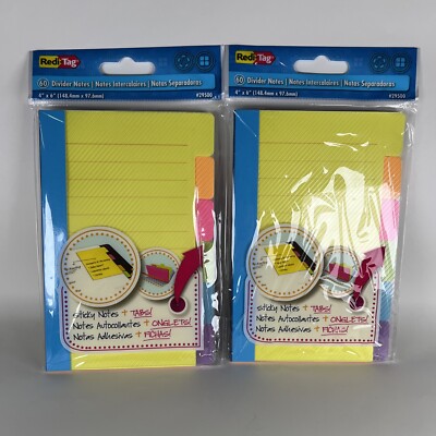 Redi-Tag Divider Tabbed Sticky Notes 2 PACKS - Lined Ruled Note Pad ...
