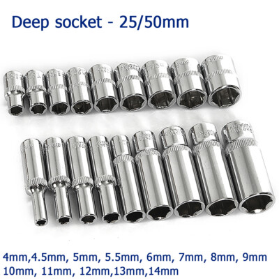 1/4" 4-14mm Drive Deep Socket Set Single Hex Drive Long Reach Deep ...