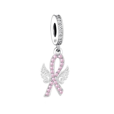 S925 Sterling Silver Cancer Ribbon Angel Memorial Charm -YOUnique ...