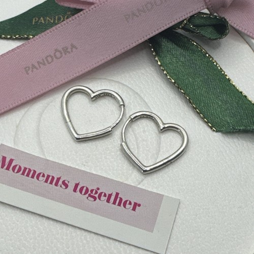 Pandora Silver Asymmetrical Heart Hoop Earrings 297822 Authentic Ale ...