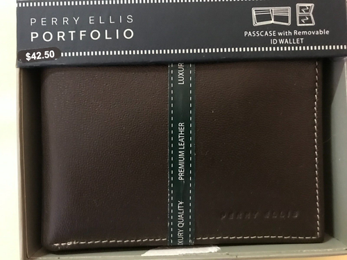 PERRY ELLIS PORTFOLIO PASSCASE PREMIUM LEATHER BROWN BI-FOLD WALLET ...