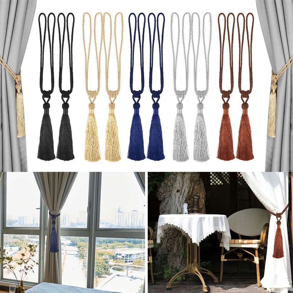 2pcs Curtain Tiebacks Tassel Drapery Tie-Backs Rope Handmade Holdbacks ...