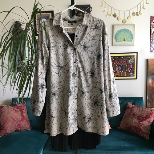 COMFY USA size L Beige Floral Stretch Lagenlook Pleated Back A-Line ...