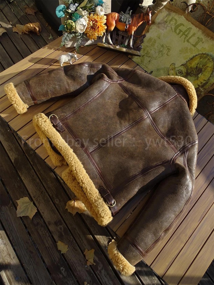 100% sheepskin WW2 B3 Mens RAF Aviator Leather Jacket Coat Bomber ...