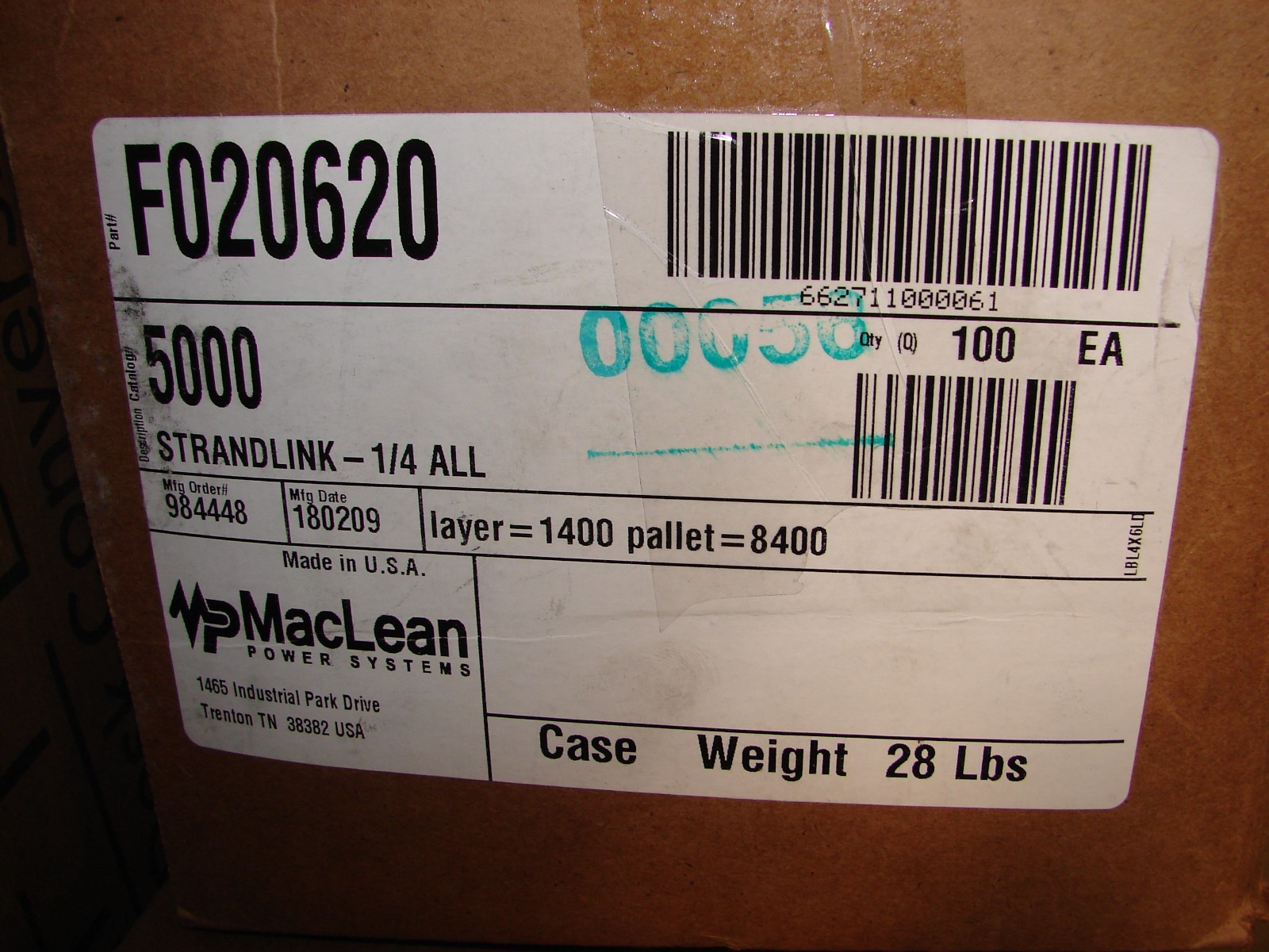 MacLean 5000 Strandlink 1/4" Strand Wire Range .240-.253 6.40" X .90 ...