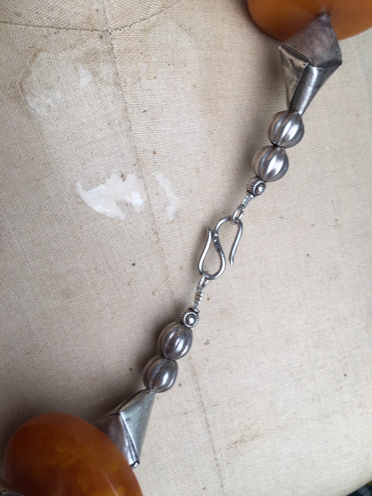 Vintage Moroccan Berber Resin Amber Yellow Copal Beaded Sterling Silver ...