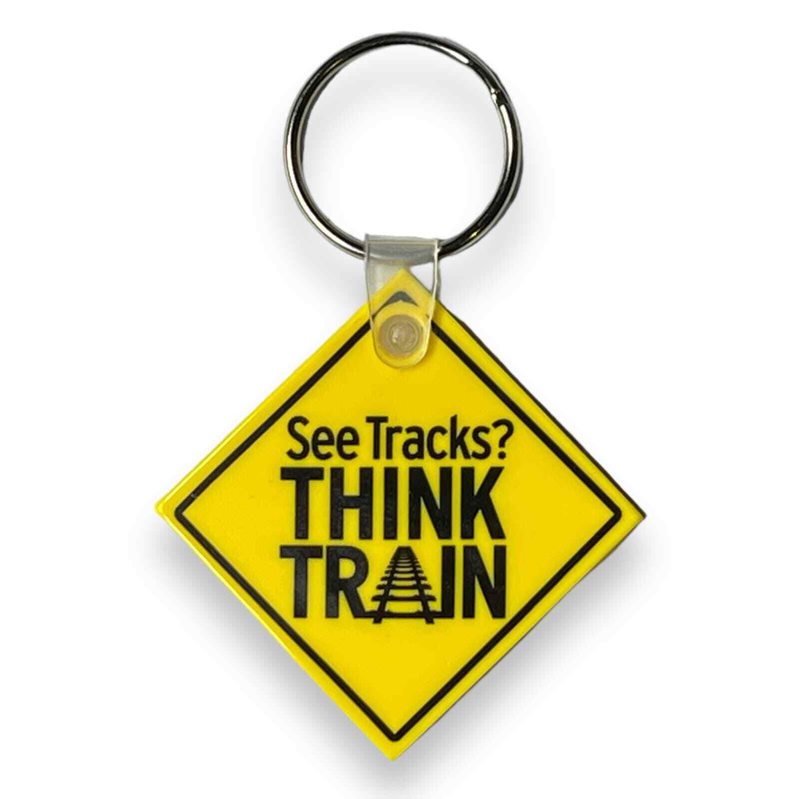 See Tracks? THINK TRAINS Rubber Keychain with Ring op… - Gem
