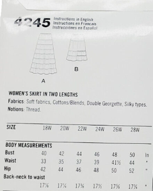 Simplicity 4245 Sewing Pattern Womens Sz 18W-28W Skirt in 2 Lengths ...
