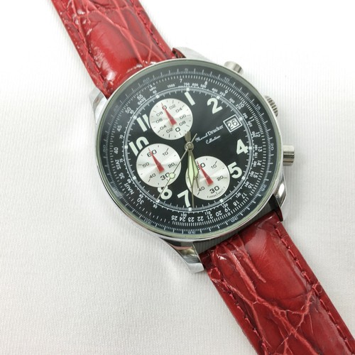 Marcel Drucker Collection Silver Tone Chronograph Black Dial Red Strap ...